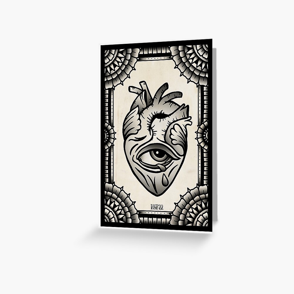 Tarjetas de felicitación «Tatuaje tradicional del corazón llorando ...