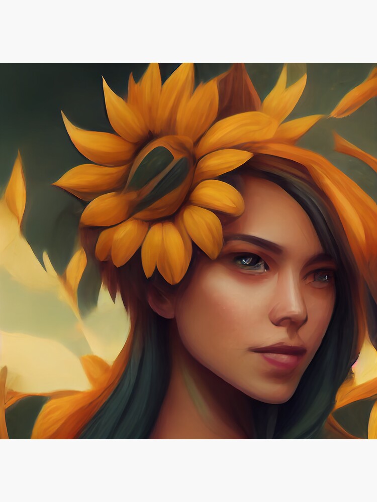 "Goddess of the Sunflower" Sticker for Sale by EarthandEase | Redbubble