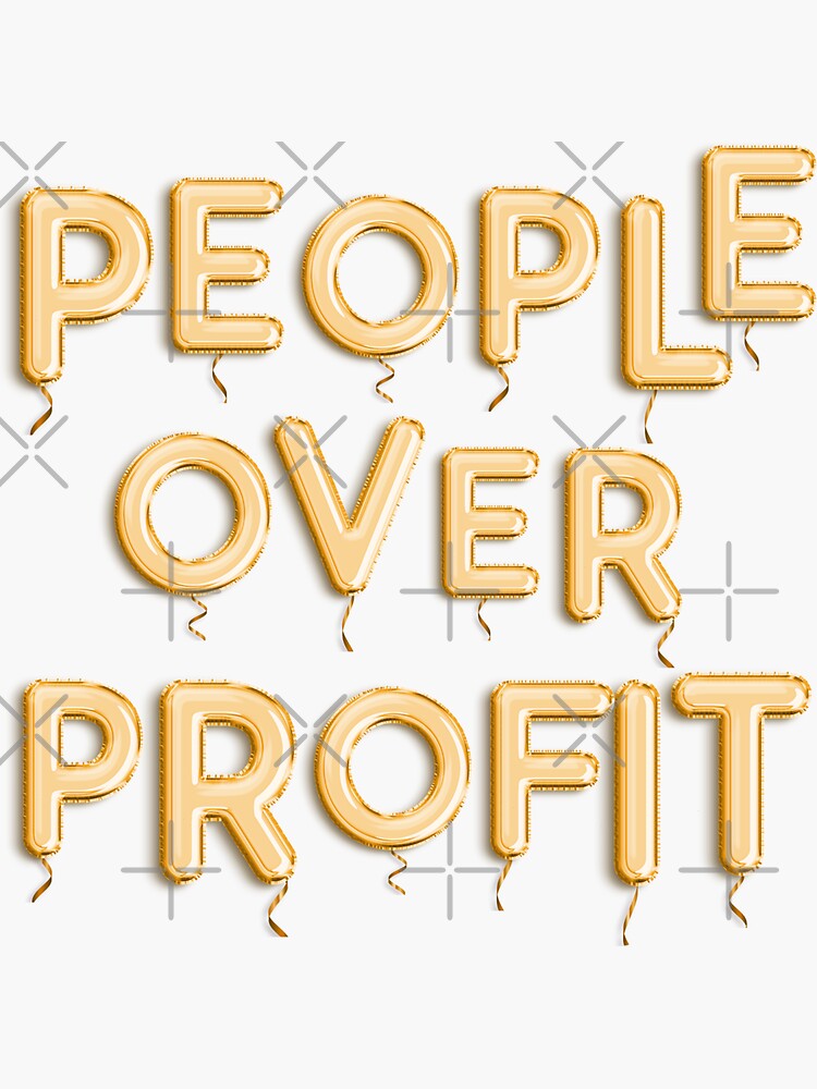 "gold balloon letters_people over profit" Sticker for Sale by quinnhopp ...