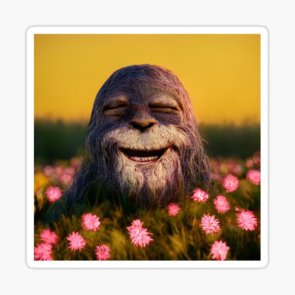 "Happy Bigfoot in the Flowers Sasquatch " Sticker for Sale by ...