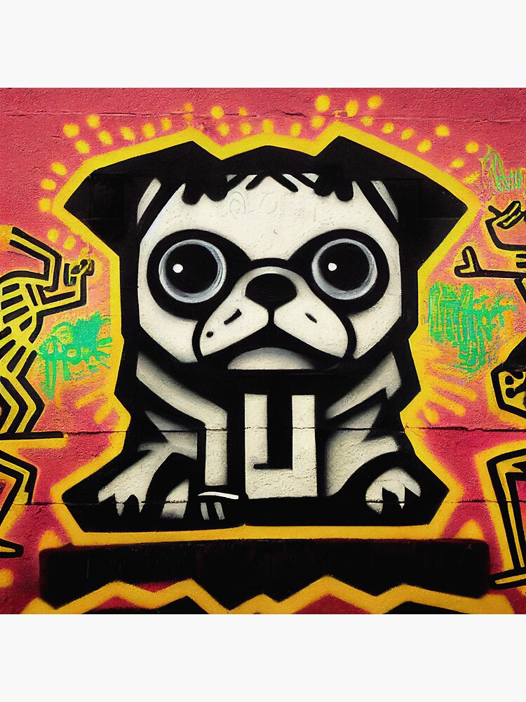 "Colorful cute graffiti pug portrait" Sticker for Sale by CrypticDream ...