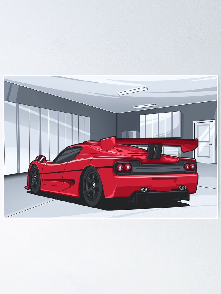 "Red Ferrari in garage" Poster for Sale by MotorcycleLove | Redbubble