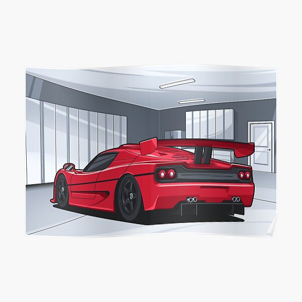 "Red Ferrari in garage" Poster for Sale by MotorcycleLove | Redbubble