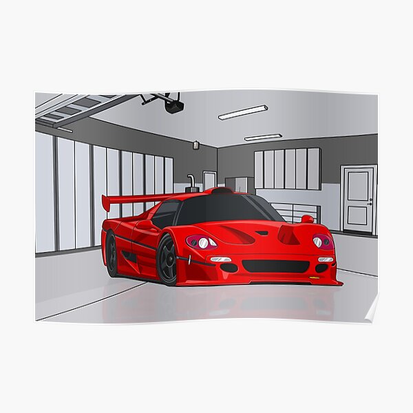 "Red Ferrari in garage" Poster for Sale by MotorcycleLove | Redbubble