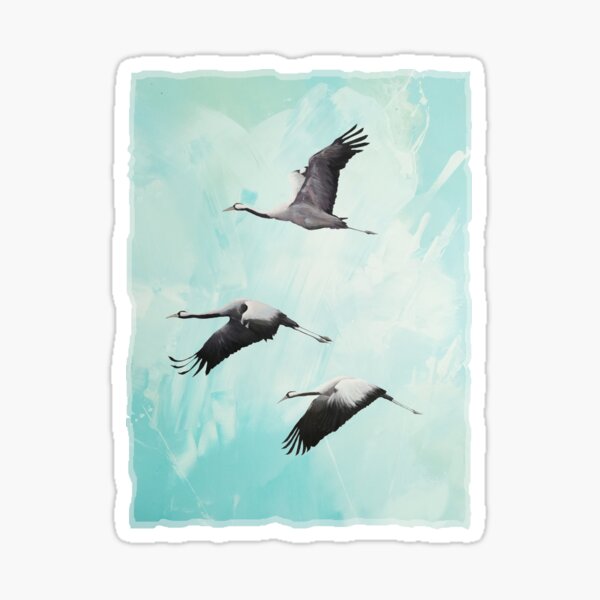 "Flying cranes in the blue sky " Sticker for Sale by JoannaPol | Redbubble
