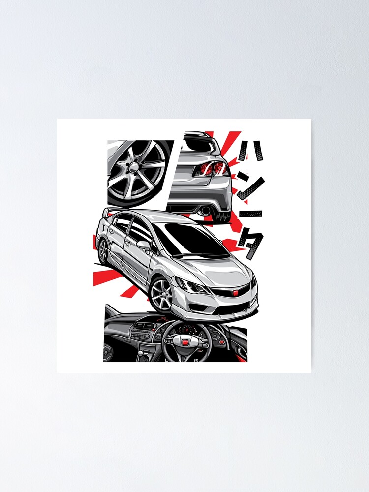 "Civic FD2R Manga Style" Poster for Sale by pjrstudio | Redbubble