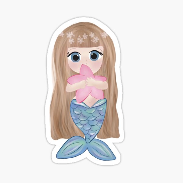 "Cute little mermaid with long hair " Sticker for Sale by StacyMint ...