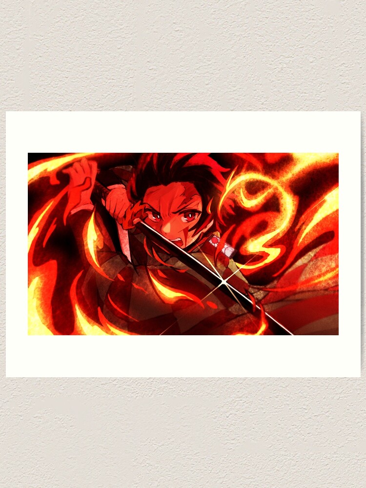 "Demon Slayer Tanjiro Kamado Fire Breathing " Art Print for Sale by ...