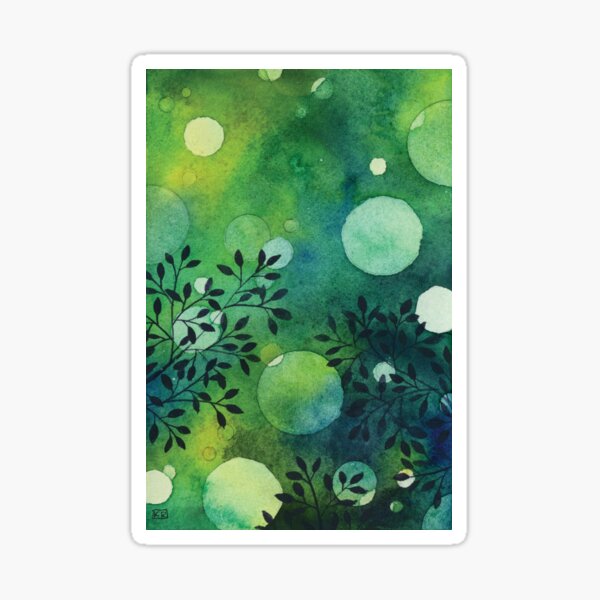 "Lush Green Watercolor with Bokeh and Leaves" Sticker for Sale by ...