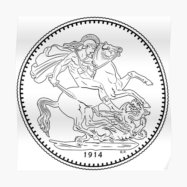 "sovereign gold coin line art handmade silhouette" Poster for Sale by ...