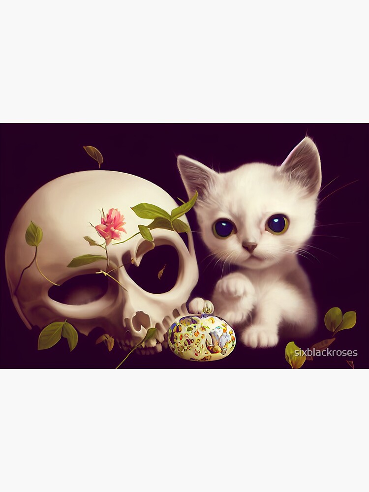 "Kitten and Skull Cartoon" Sticker for Sale by sixblackroses | Redbubble