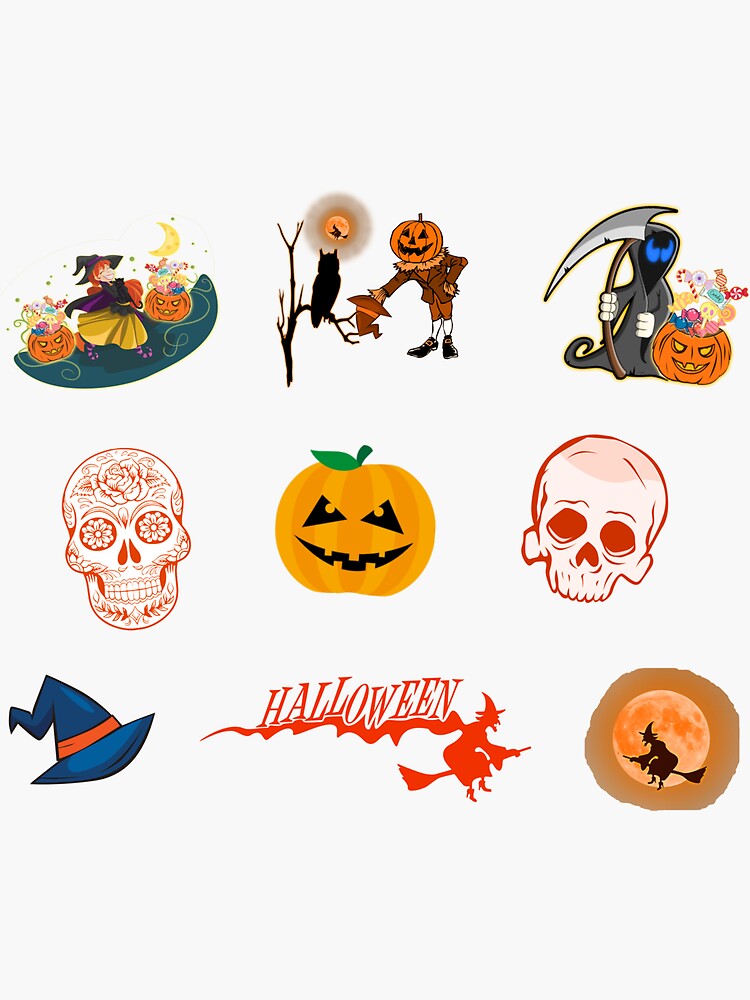 "Halloween Stickers Scarecrow Pumpkin Ghost Witch" Sticker for Sale by ...