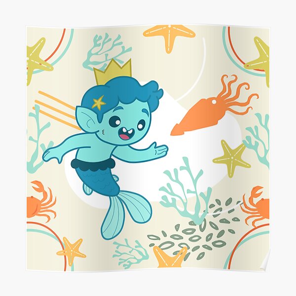 "The Blue Little Merboy - Light Background" Poster for Sale by Moeno ...