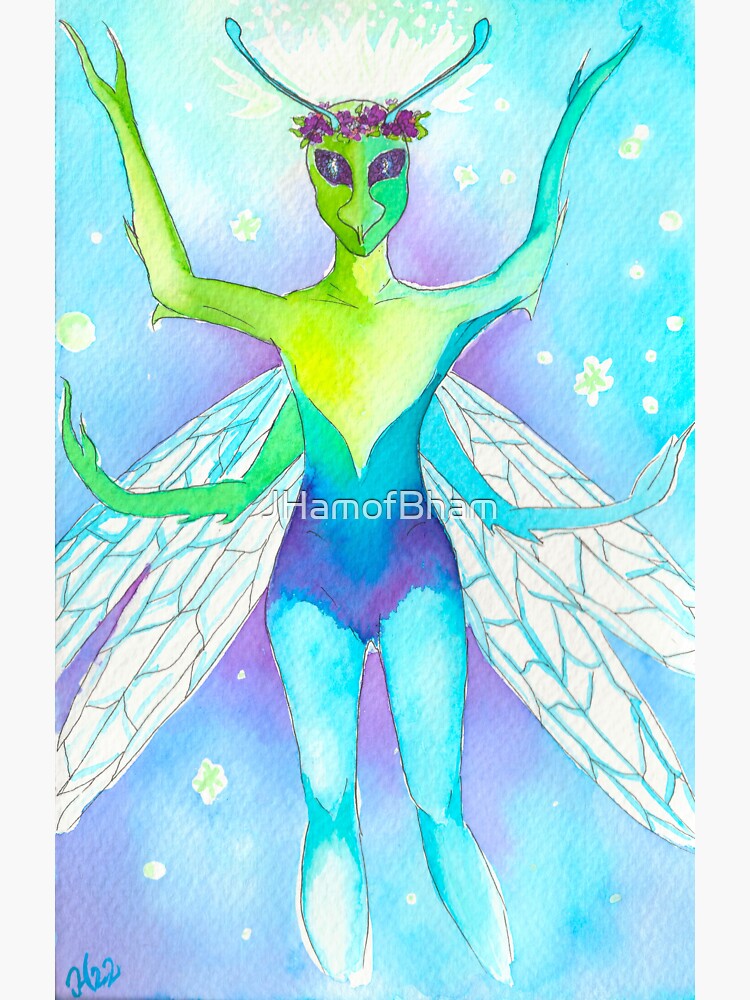 "Spring Goddess Dragonfly Pixie Fairy Watercolor Illustration" Sticker ...