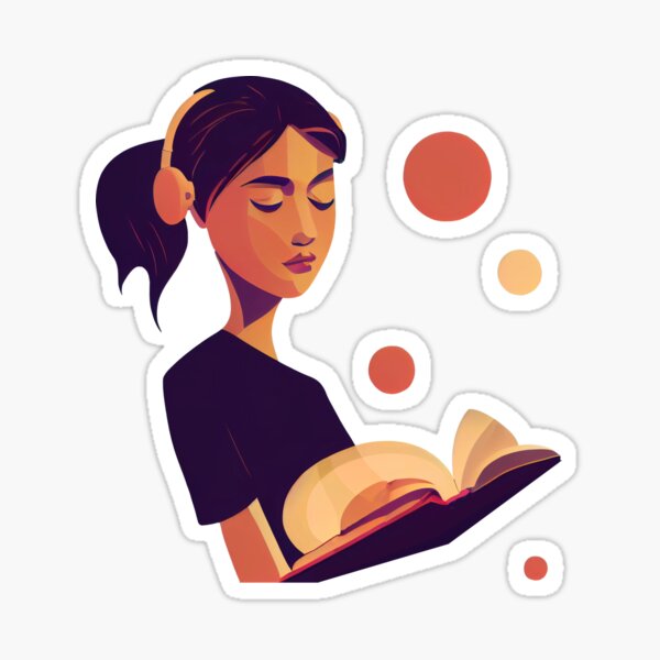 "Vector Art Girl Reading a Book" Sticker for Sale by MadSwellDesigns ...
