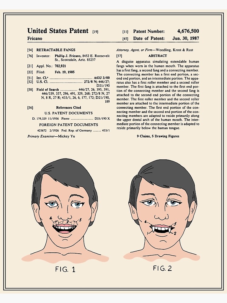 "Vampire Teeth Patent - Colour" Poster by FinlayMcNevin | Redbubble