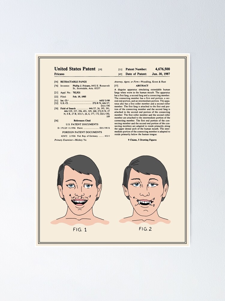 "Vampire Teeth Patent - Colour" Poster by FinlayMcNevin | Redbubble