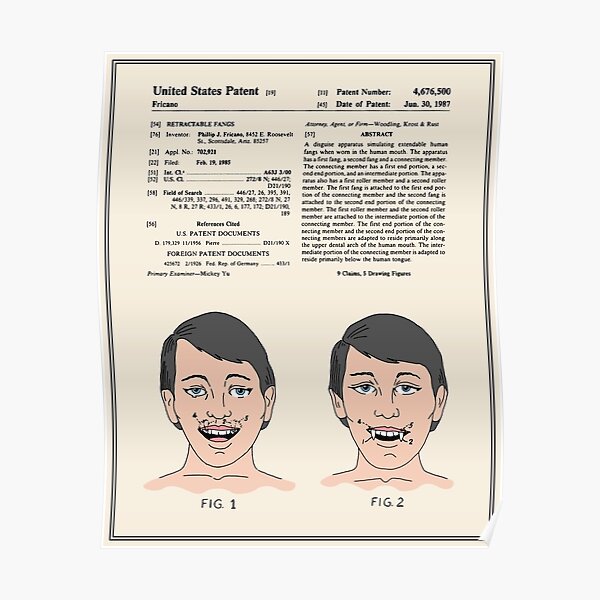 "Vampire Teeth Patent - Colour" Poster by FinlayMcNevin | Redbubble