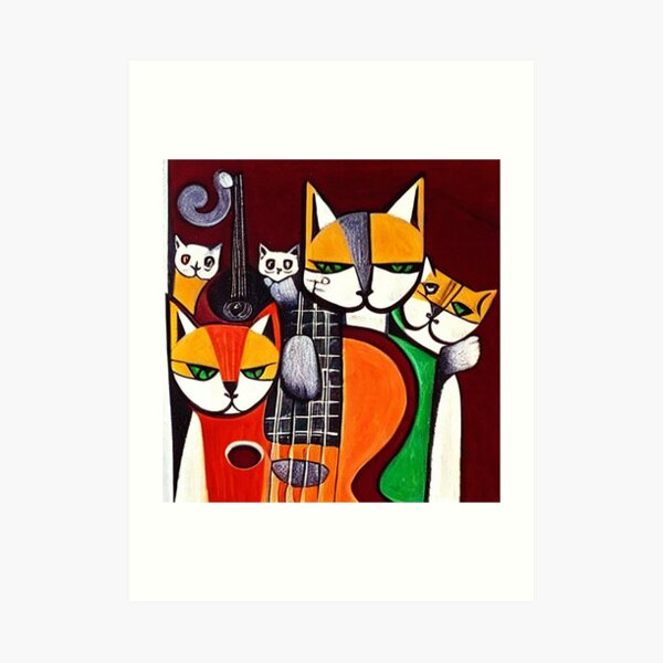 "Cats in a band - original modern art by classicrogue" Art Print for ...