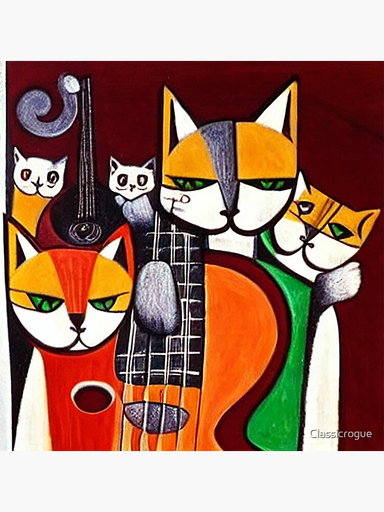 "Cats in a band - original modern art by classicrogue" Sticker for Sale ...