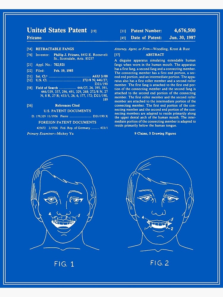 "Vampire Teeth Patent - Blueprint" Poster for Sale by FinlayMcNevin ...