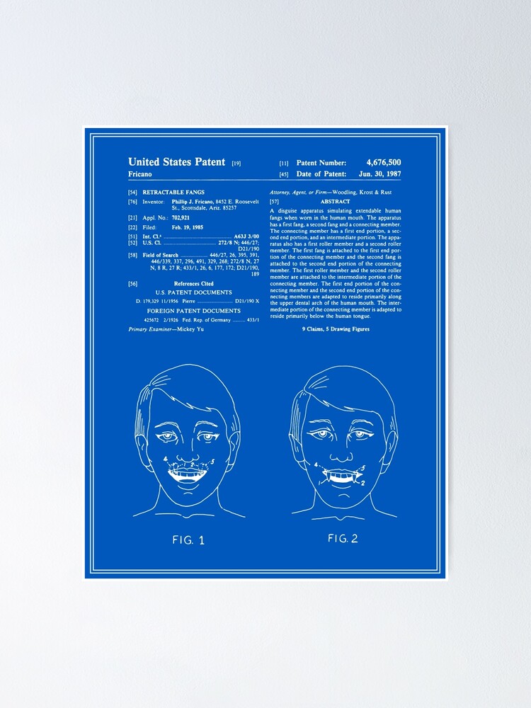 "Vampire Teeth Patent - Blueprint" Poster for Sale by FinlayMcNevin ...