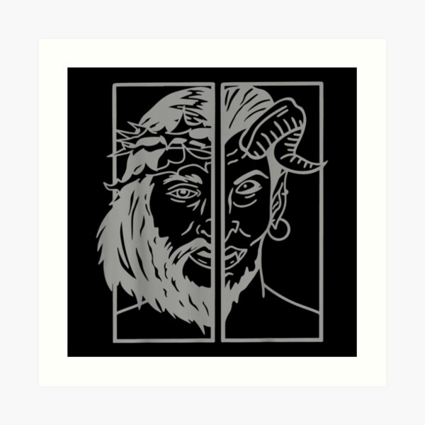 "Jesus vs Satan Satanic Satanist Atheist Halloween Retro Gray" Art ...