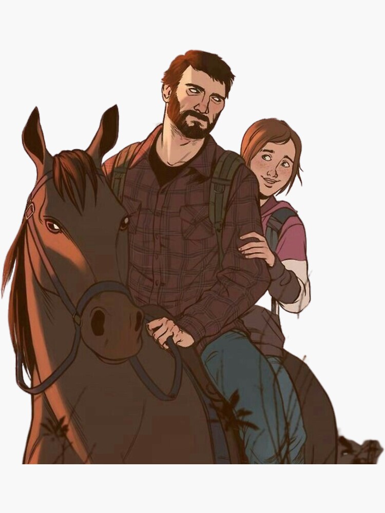 " ellie and joel riding a happy horse!" Sticker for Sale by jack-book ...