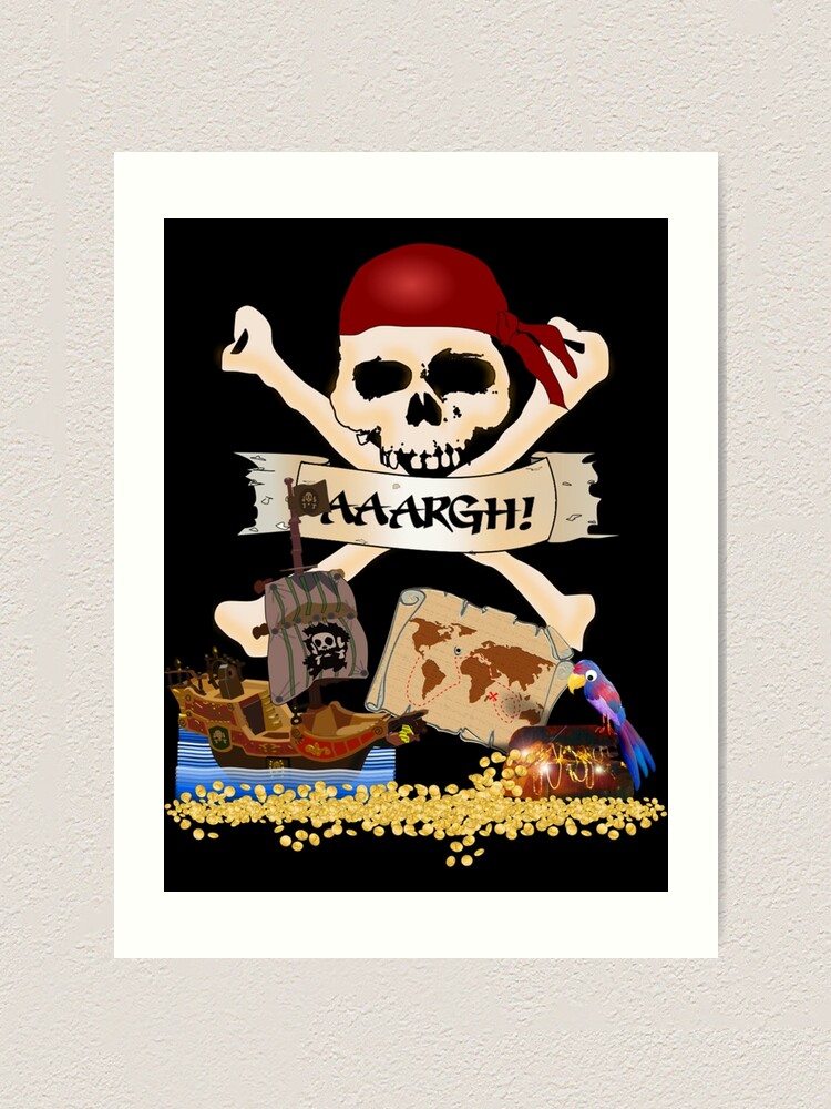 "Pirate Icons - Jolly Roger, Treasure Chest, Pirate Ship" Art Print for ...