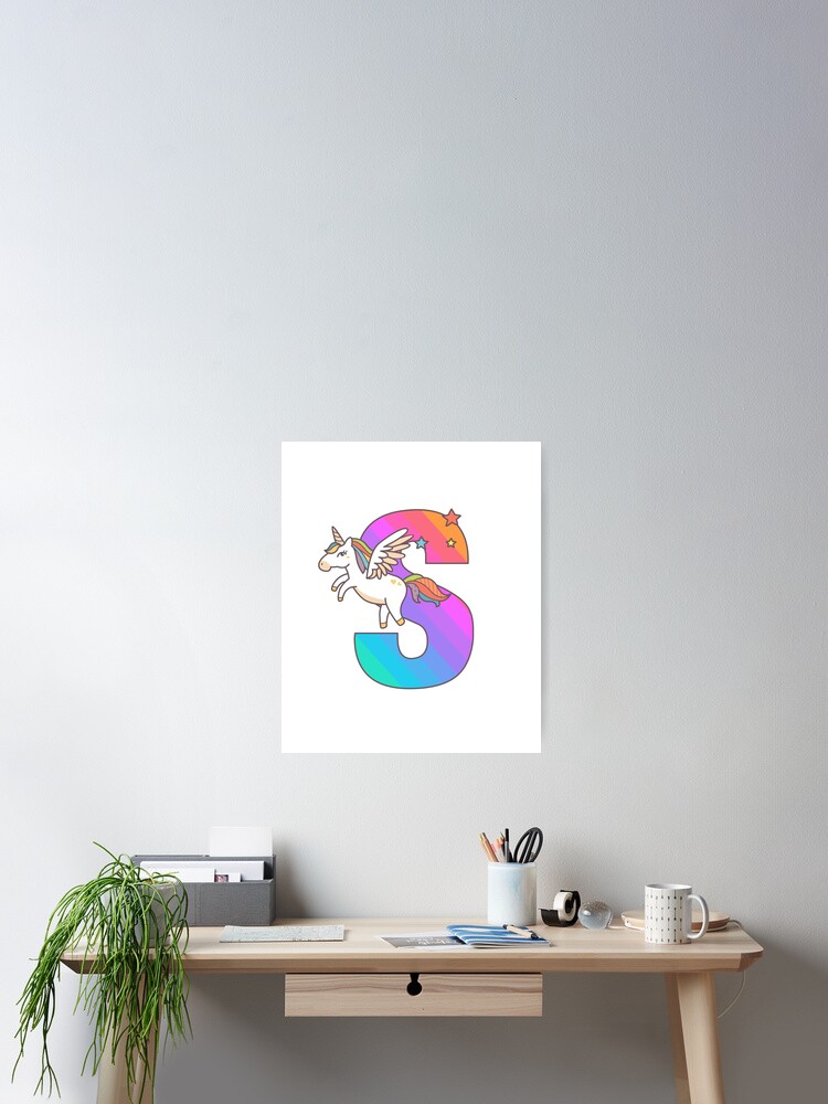 "Unicorn Monogram Letter S Initial Cute Birthday Gift" Poster for Sale ...