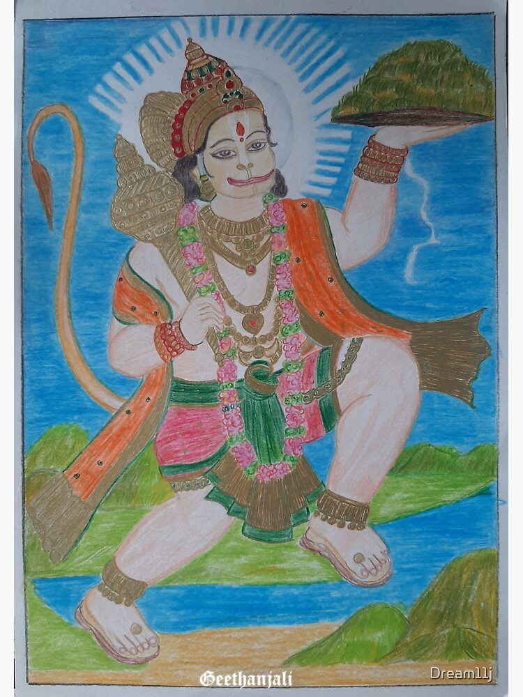 "Painting of hanuman,done in A4 size paper using colourpencil and gel ...
