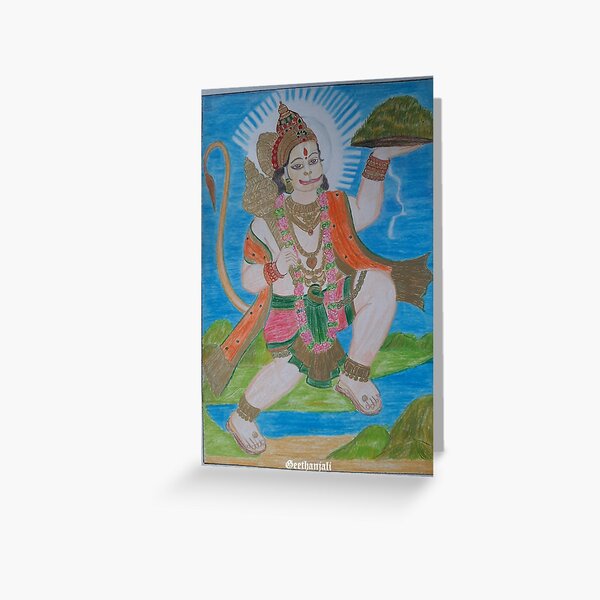 "Painting of hanuman,done in A4 size paper using colourpencil and gel ...