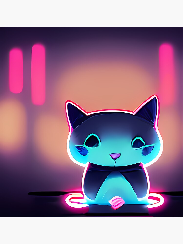 "Chubby neon kitty" Sticker for Sale by emergedesi | Redbubble