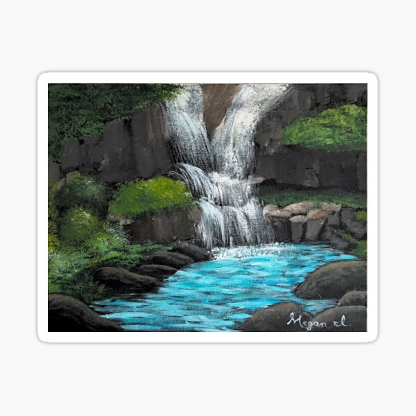 "Waterfall Nature Painting" Sticker for Sale by 27Wishes | Redbubble