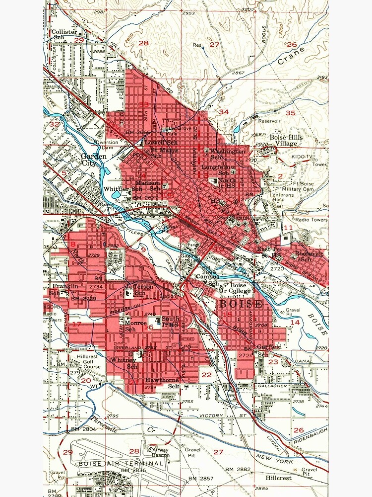 "Vintage Map of Boise Idaho (1954) " Poster by BravuraMedia | Redbubble