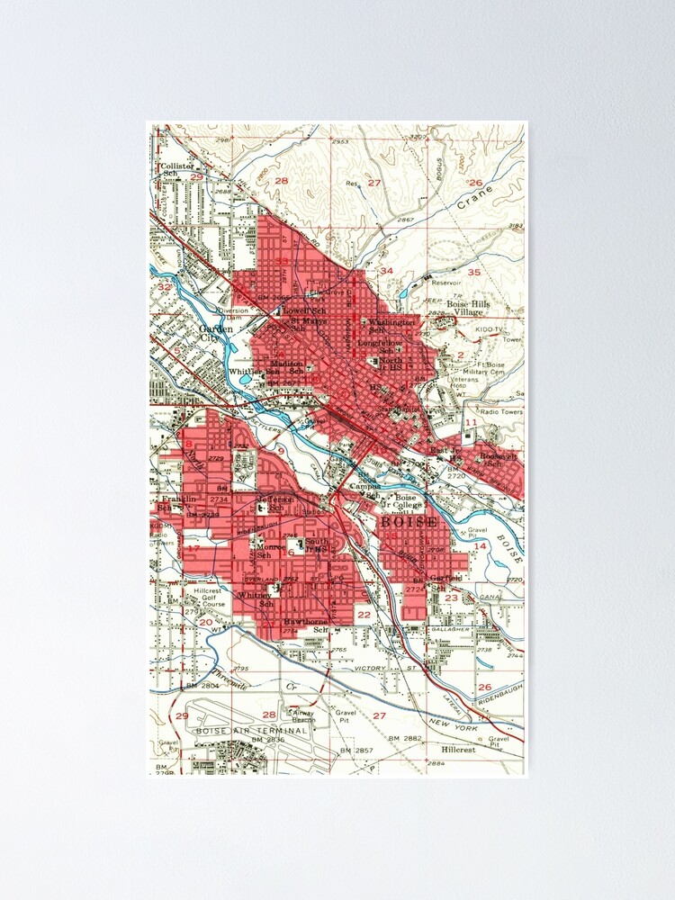 "Vintage Map of Boise Idaho (1954) " Poster by BravuraMedia | Redbubble