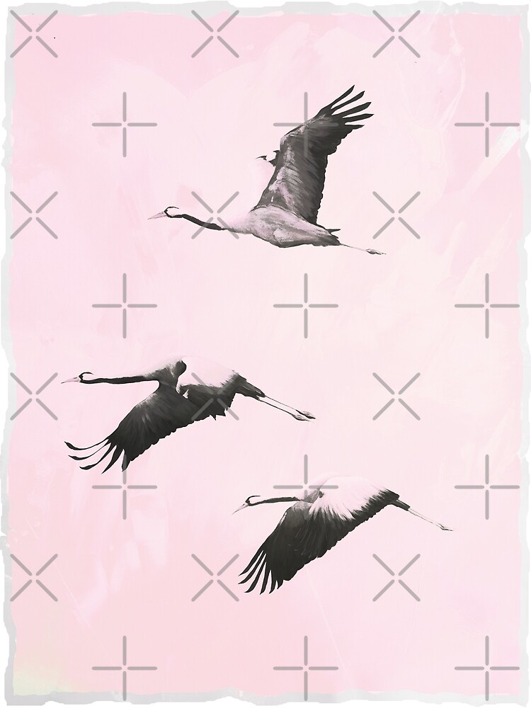 "Hand-paint flying cranes in the pink sky " Poster for Sale by ...