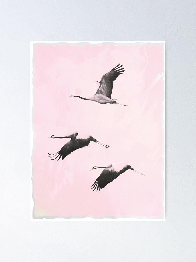 "Hand-paint flying cranes in the pink sky " Poster for Sale by ...