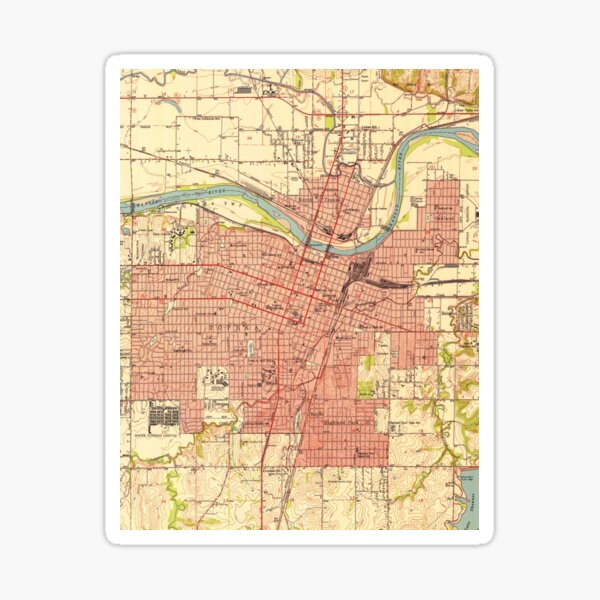 "Vintage Map of Topeka Kansas (1951)" Sticker for Sale by BravuraMedia ...