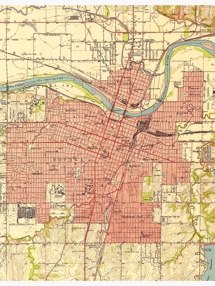 "Vintage Map of Topeka Kansas (1951)" Poster by BravuraMedia | Redbubble
