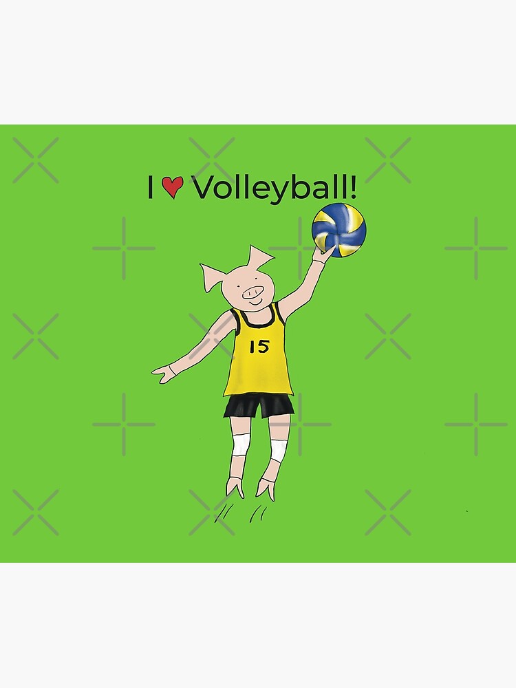 "I love Volleyball! Pig volleyball player, green, volleyball" Poster ...