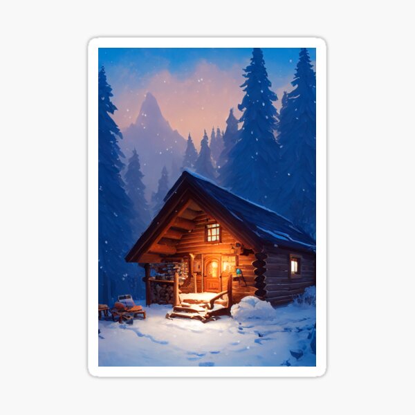 "Cozy Winter Cabin" Sticker for Sale by devath | Redbubble