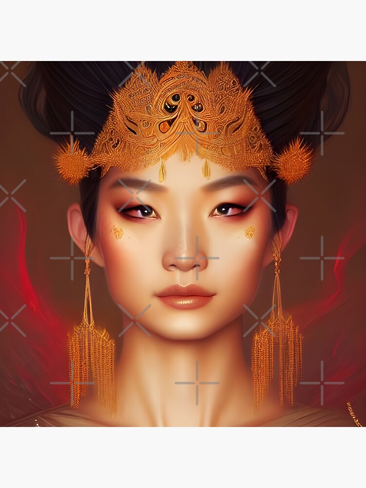 "Golden Goddess: Portrait of an Elegant Asian Princess" Sticker for ...