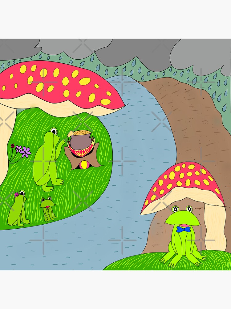 "Frog family feasting in a rainy day" Sticker for Sale by Darkies-store ...