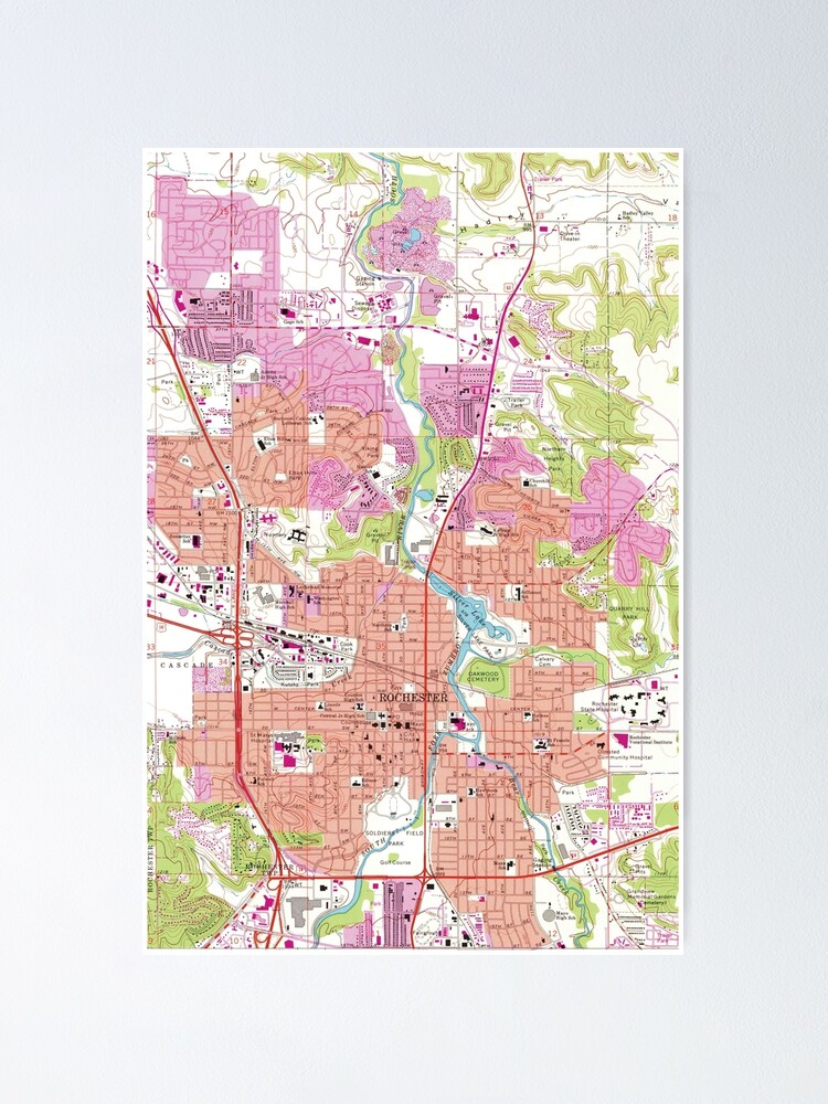 "Rochester Minnesota Map (1972)" Poster for Sale by BravuraMedia ...