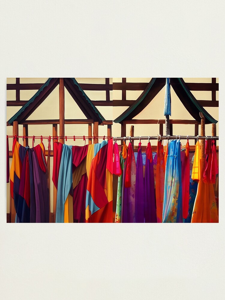 "Abstract Concept Art of Korean Hanboks on Clothesline - Created by Artificial Intelligence ...