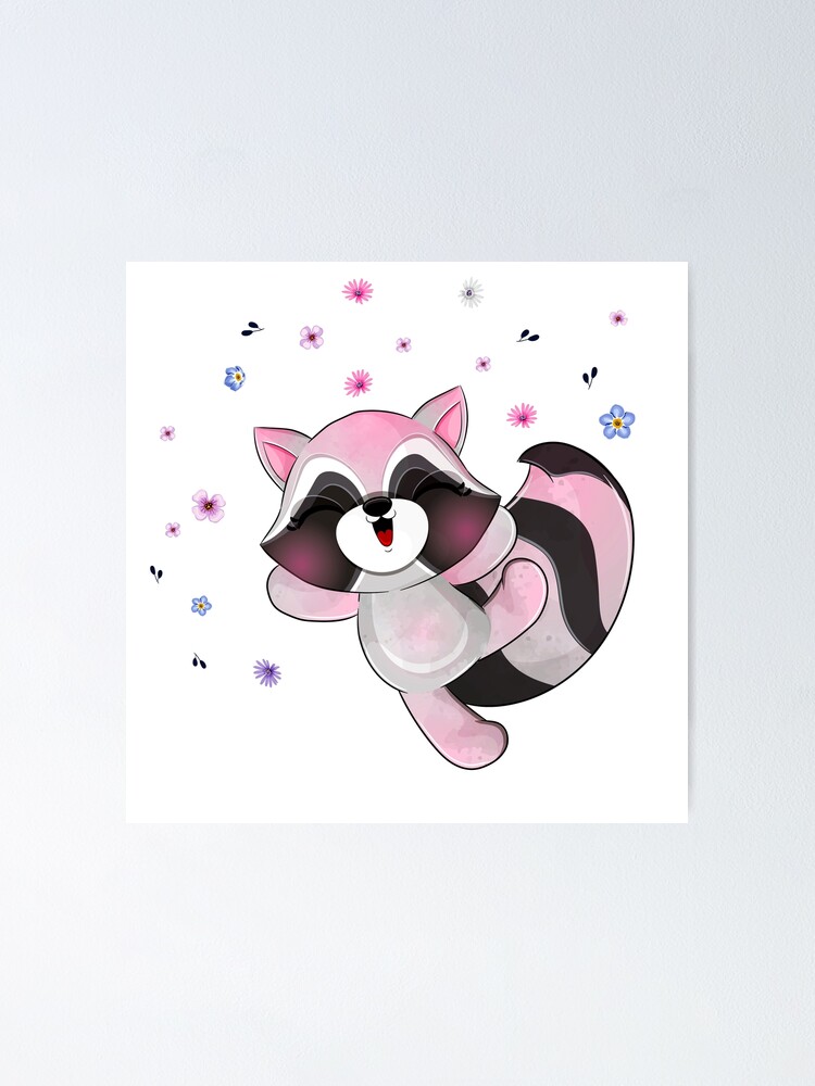 "Baby raccoon and happy dance" Poster for Sale by SholtzDesign | Redbubble