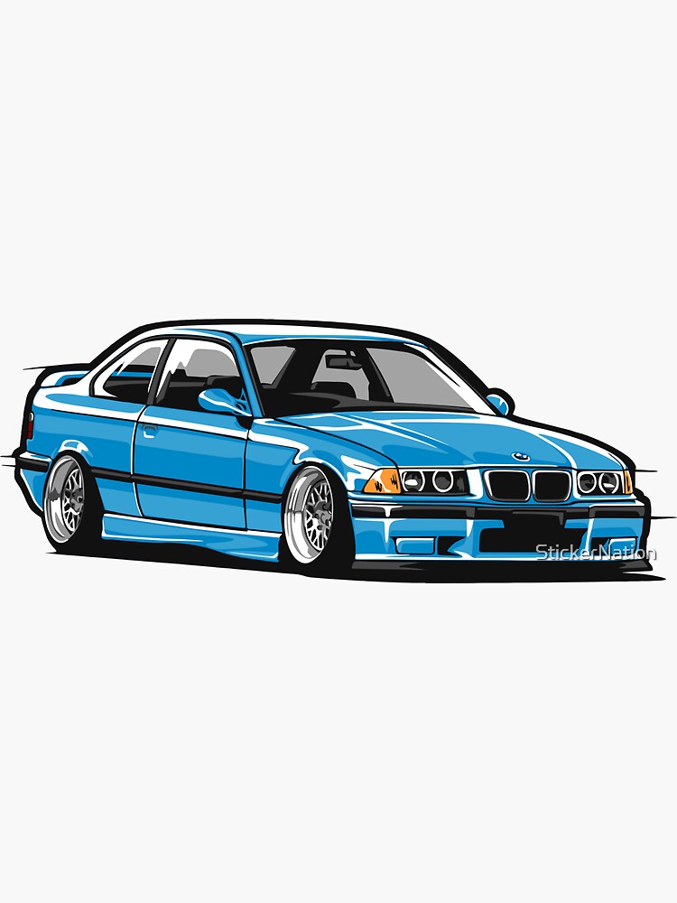 "Stanced out E36 Blue" Sticker by StickerNation | Redbubble