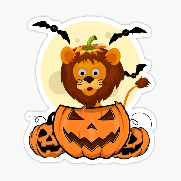 "Lion Pumpkin Moon Bats Costume Cute Easy Halloween Gift" Sticker for ...