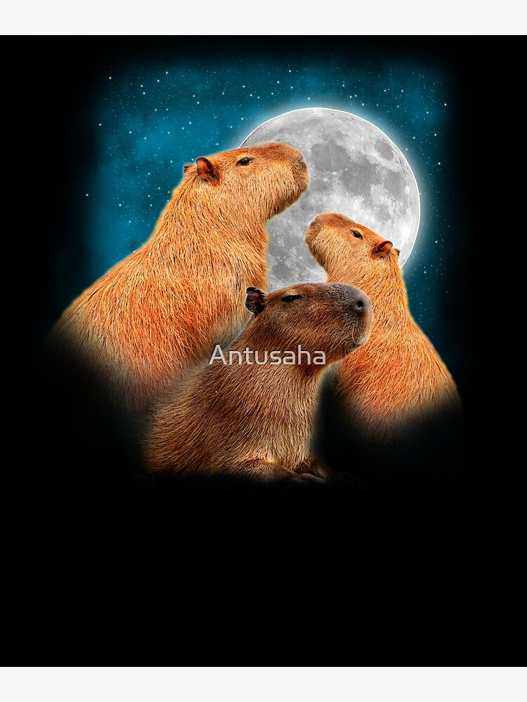 "Three Capybaras and Moon Funny Capybara Humor Parody" Poster for Sale ...